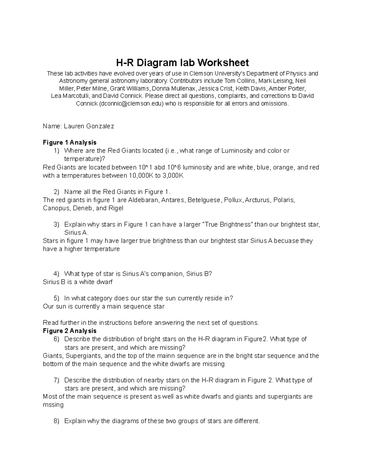 H R Diagram Lab Worksheet