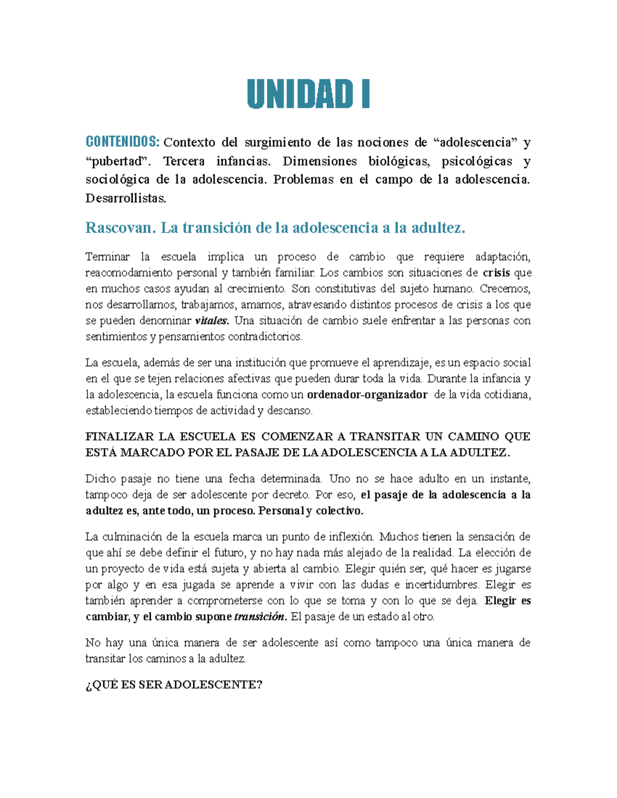 Resumen de la Unidad I. Psico del Desarrollo II - Psicología del Desarrollo III - UADER - Studocu