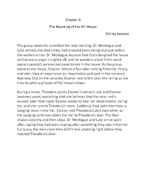 The Haunting of the Hill House Chapter 4 Analysis - Chapter 4 (Analysis ...