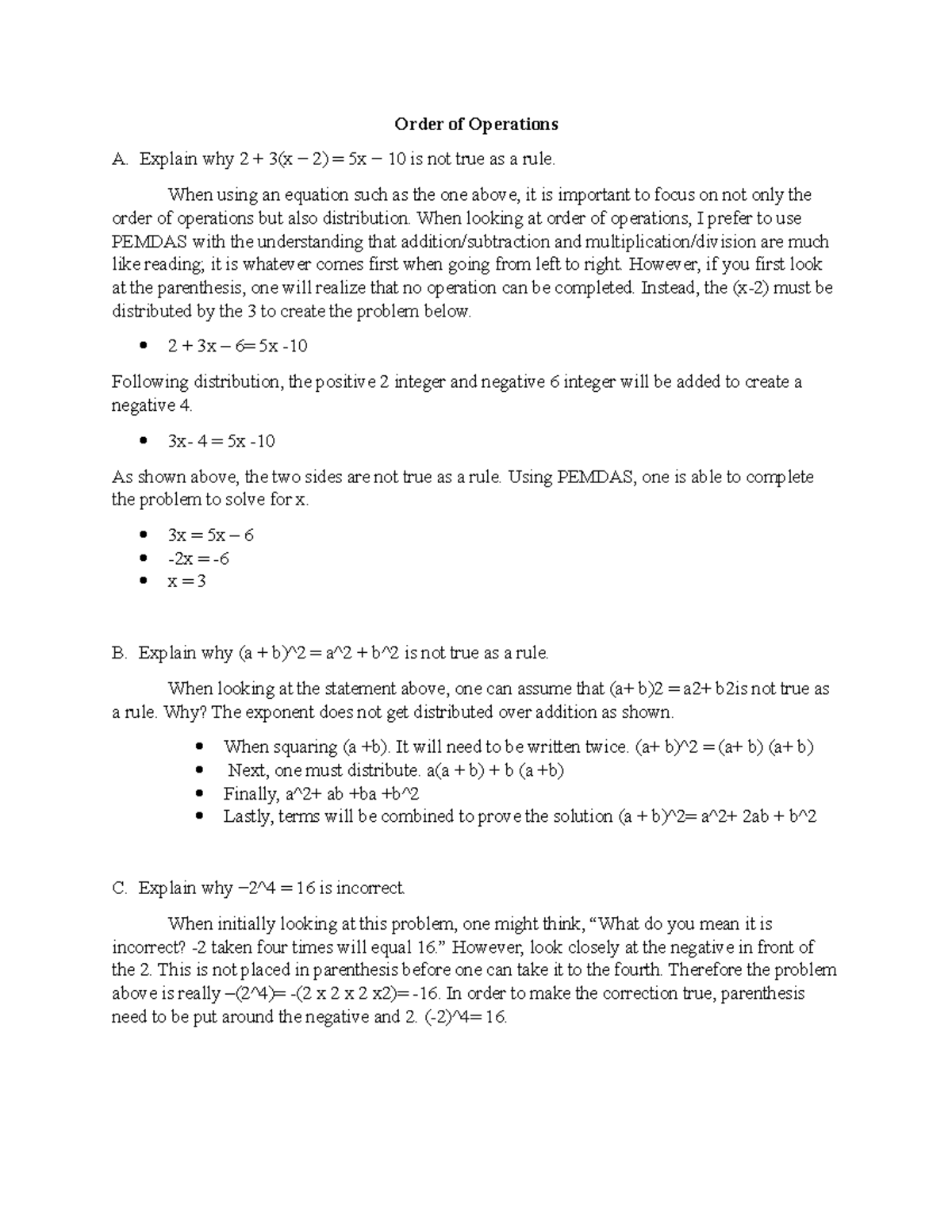 Order of Operations Finite Mathematics - MATH 1709 - WGU - Studocu