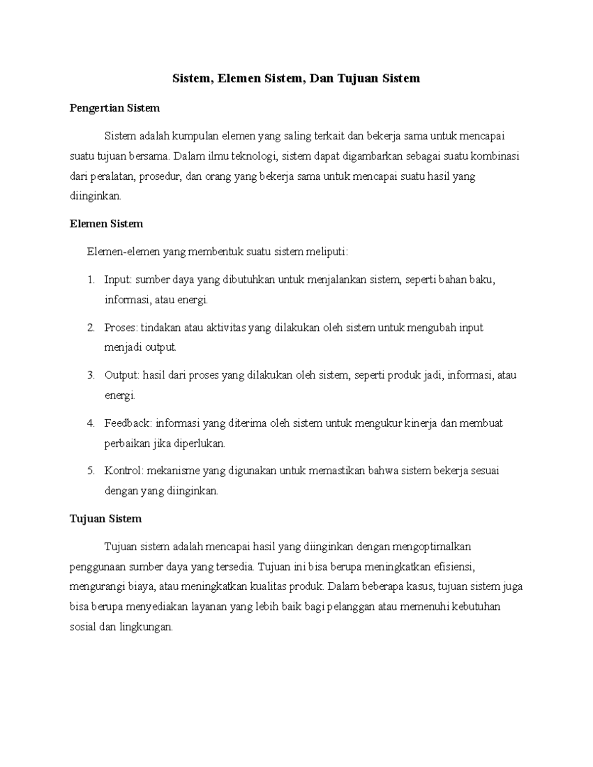 Sistem, Elemen Sistem, Dan Tujuan Sistem - Sistem, Elemen Sistem, Dan ...