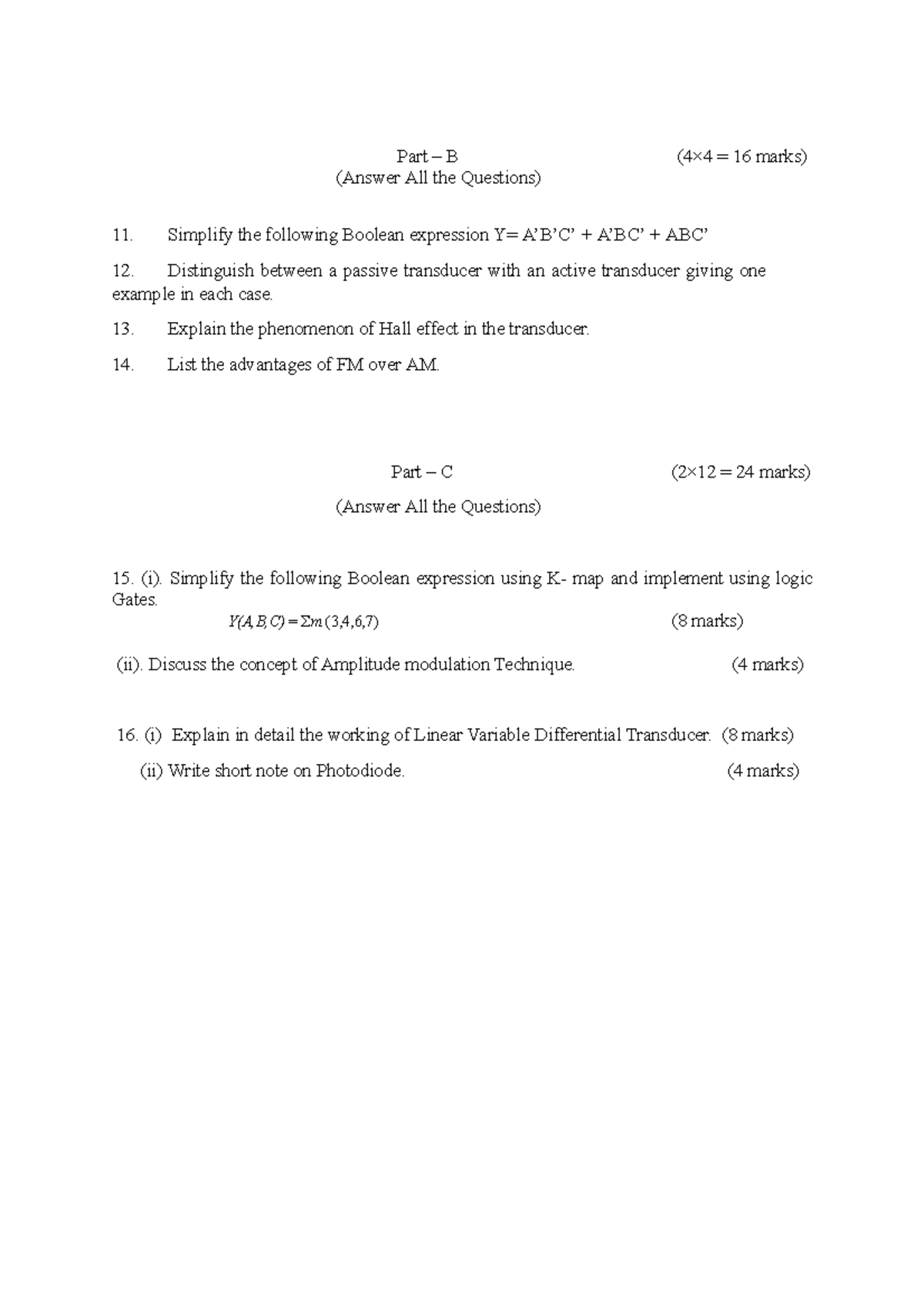Question paper 3 - Part – B (4×4 = 16 marks) (Answer All the Questions ...