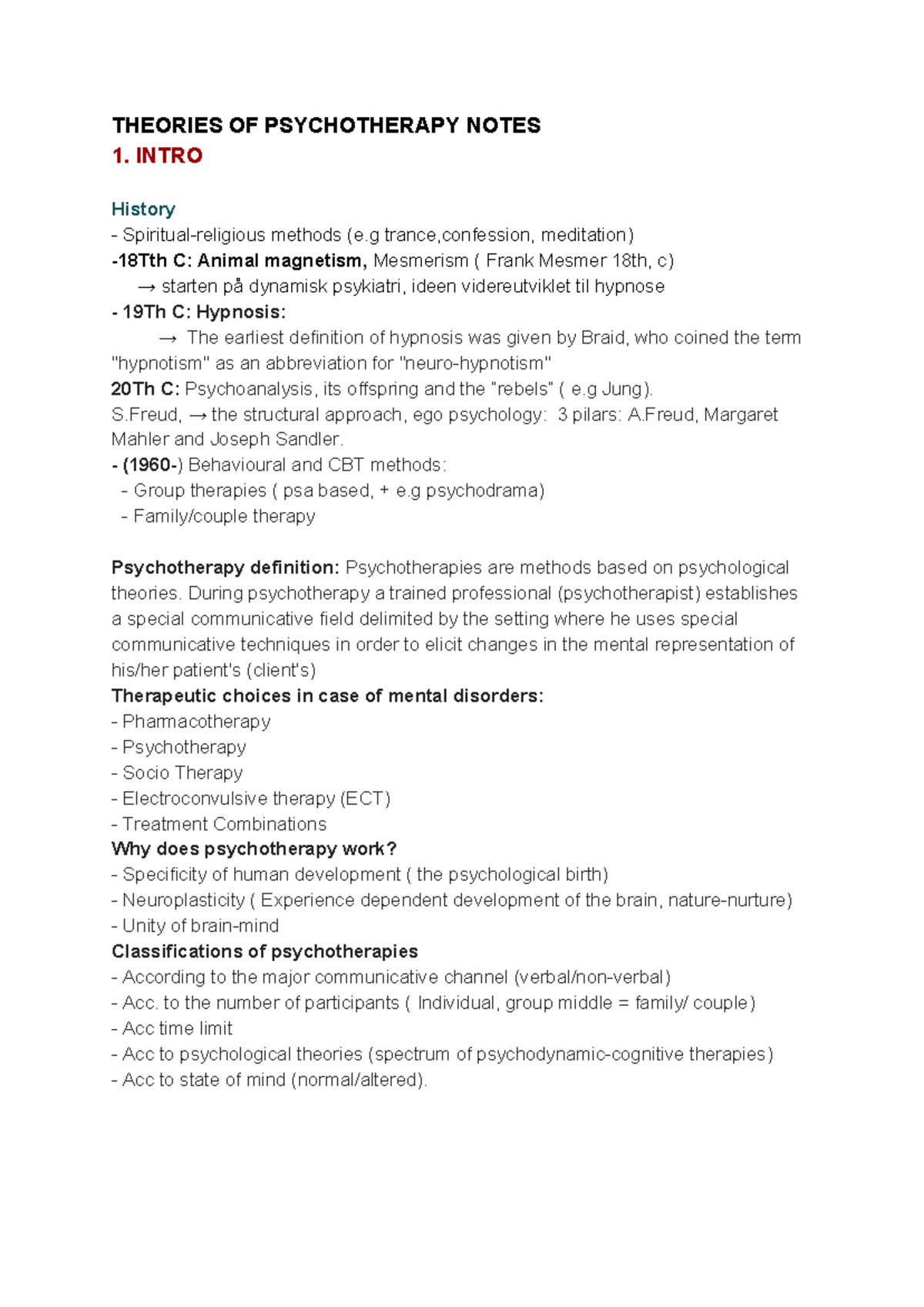Theories OF Psychotherapy Notes - THEORIES OF PSYCHOTHERAPY NOTES 1 ...