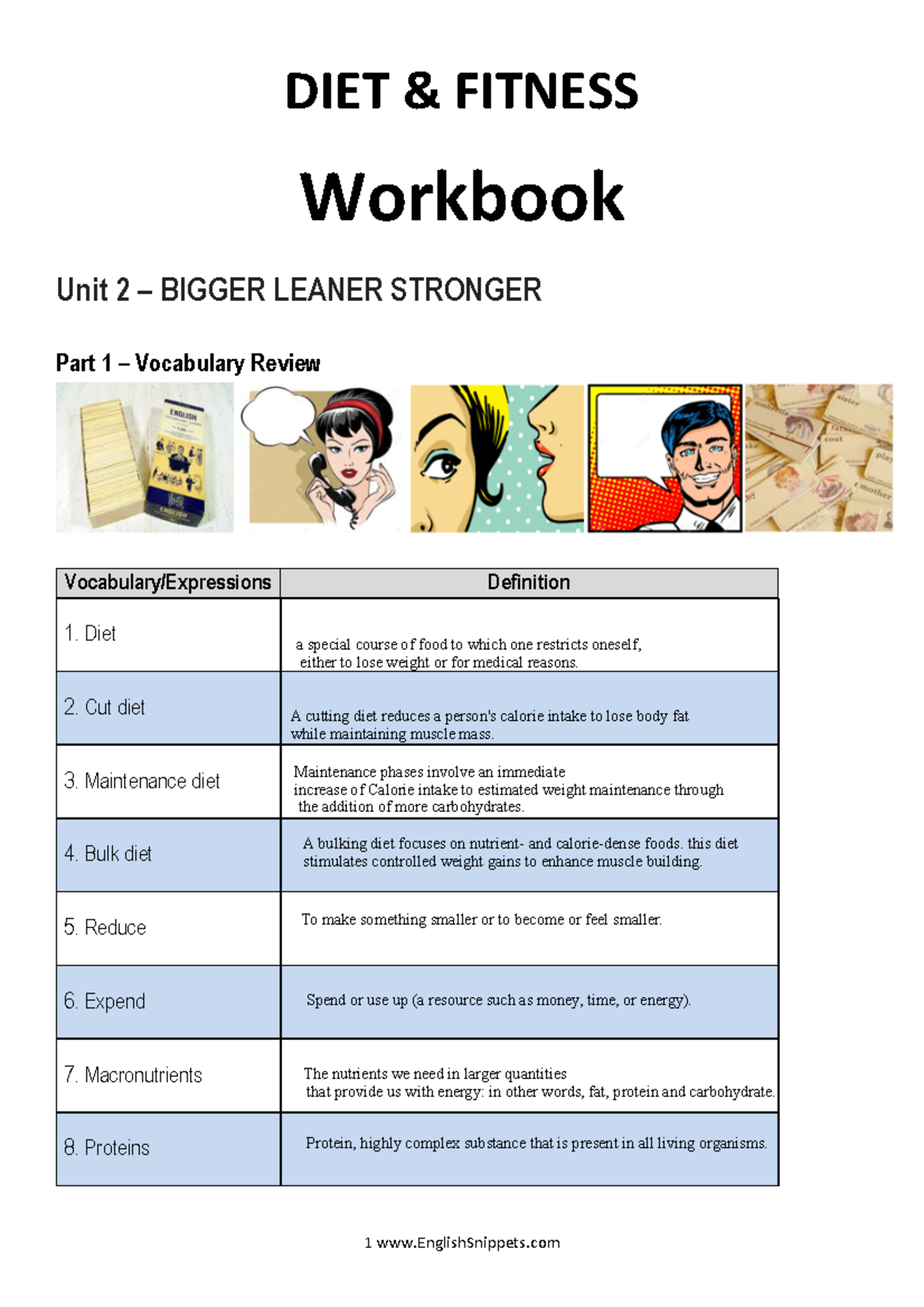 Diet and Fitness Worksheet - DIET & FITNESS Workbook Unit 2 – BIGGER ...