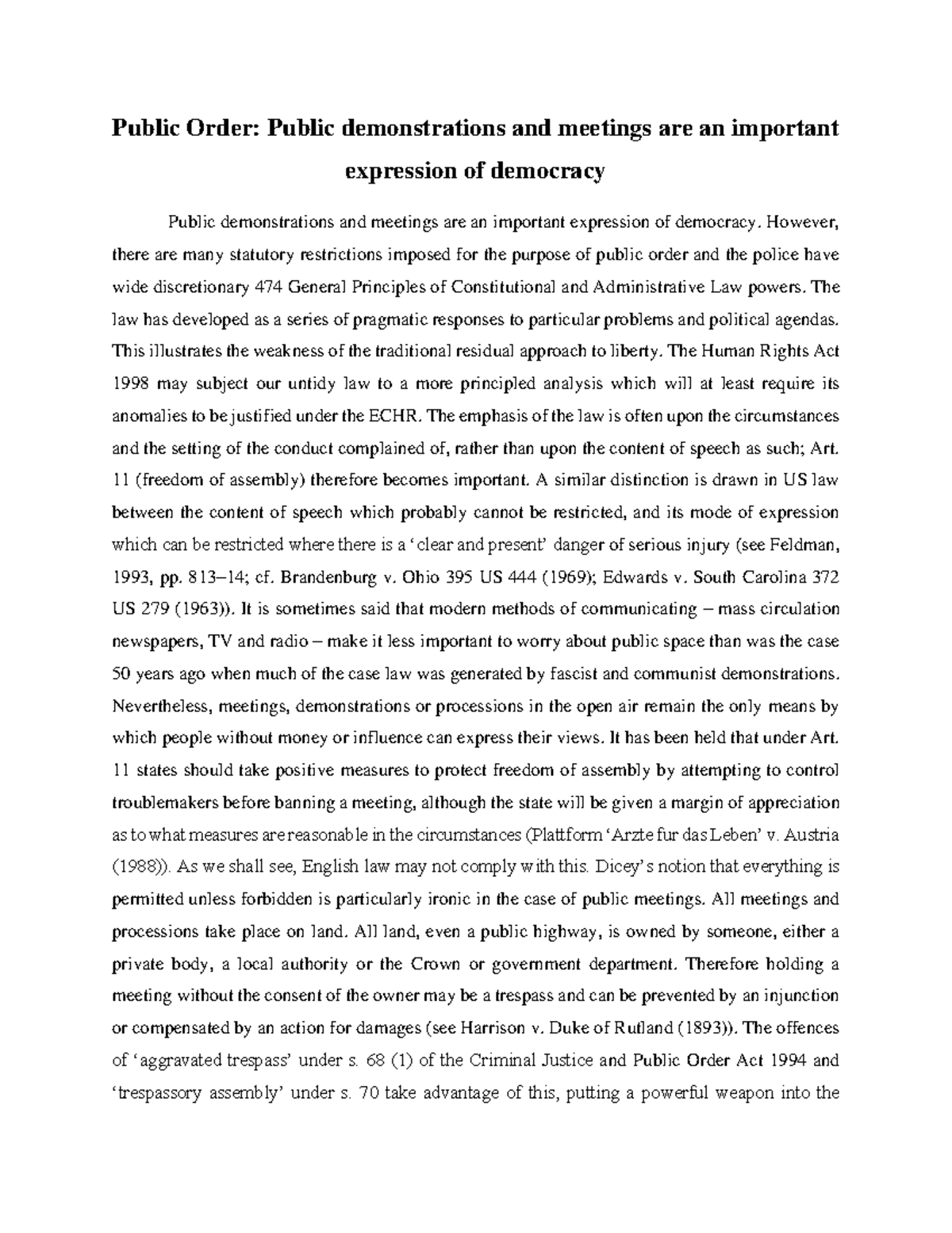 Public Order- Public demonstrations and meetings are an important ...