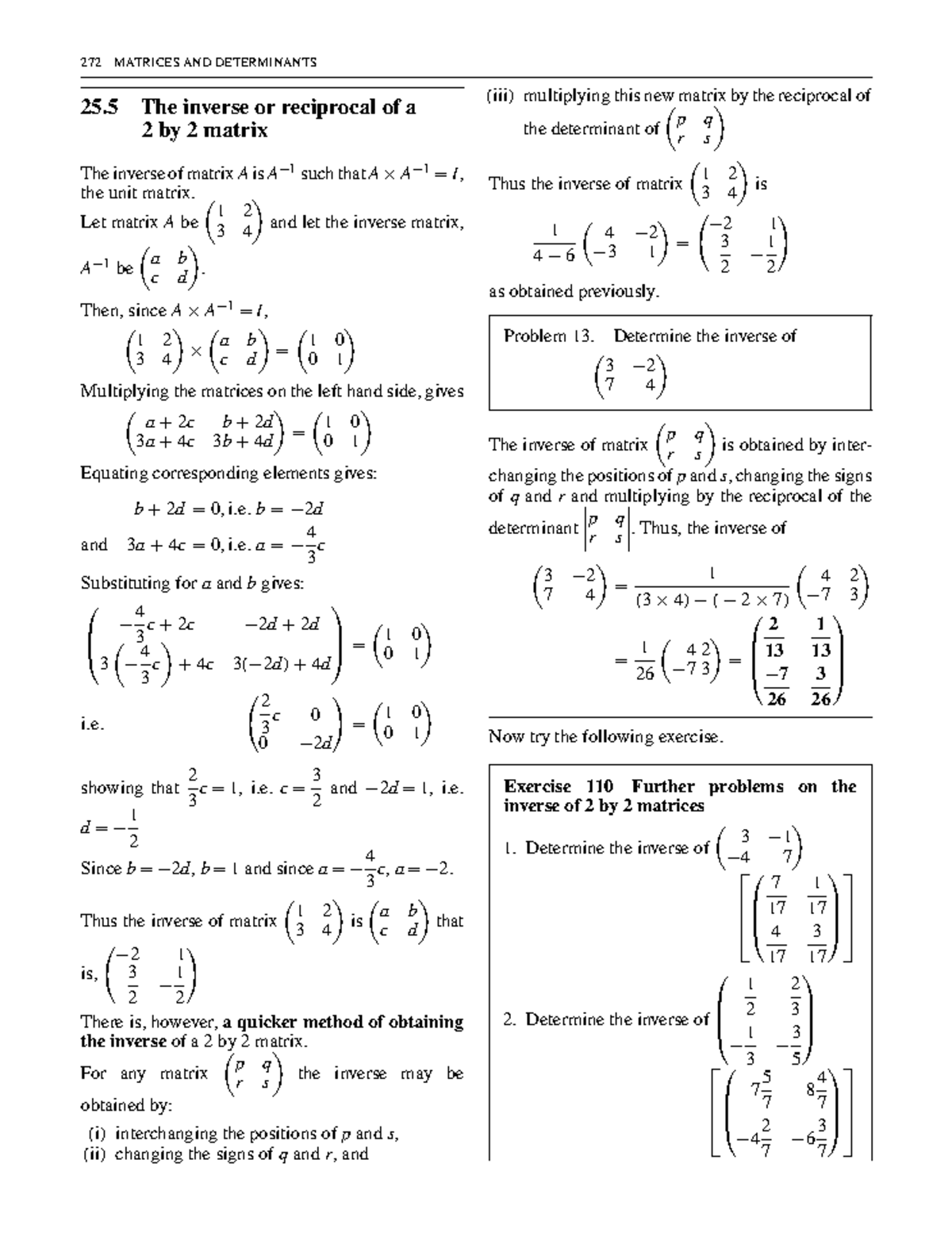 Bird higher engineering mathematics 30 - 272 MATRICES AND DETERMINANTS 25 The inverse or ...