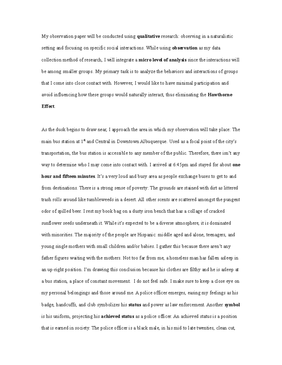 Sample Observation Bus Station - My observation paper will be conducted ...