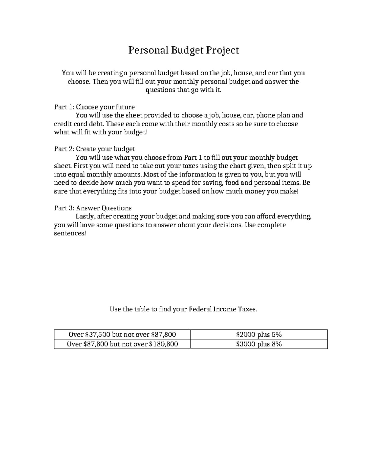 Personal Budget Activity (1) (1) - Personal Budget Project You will be ...