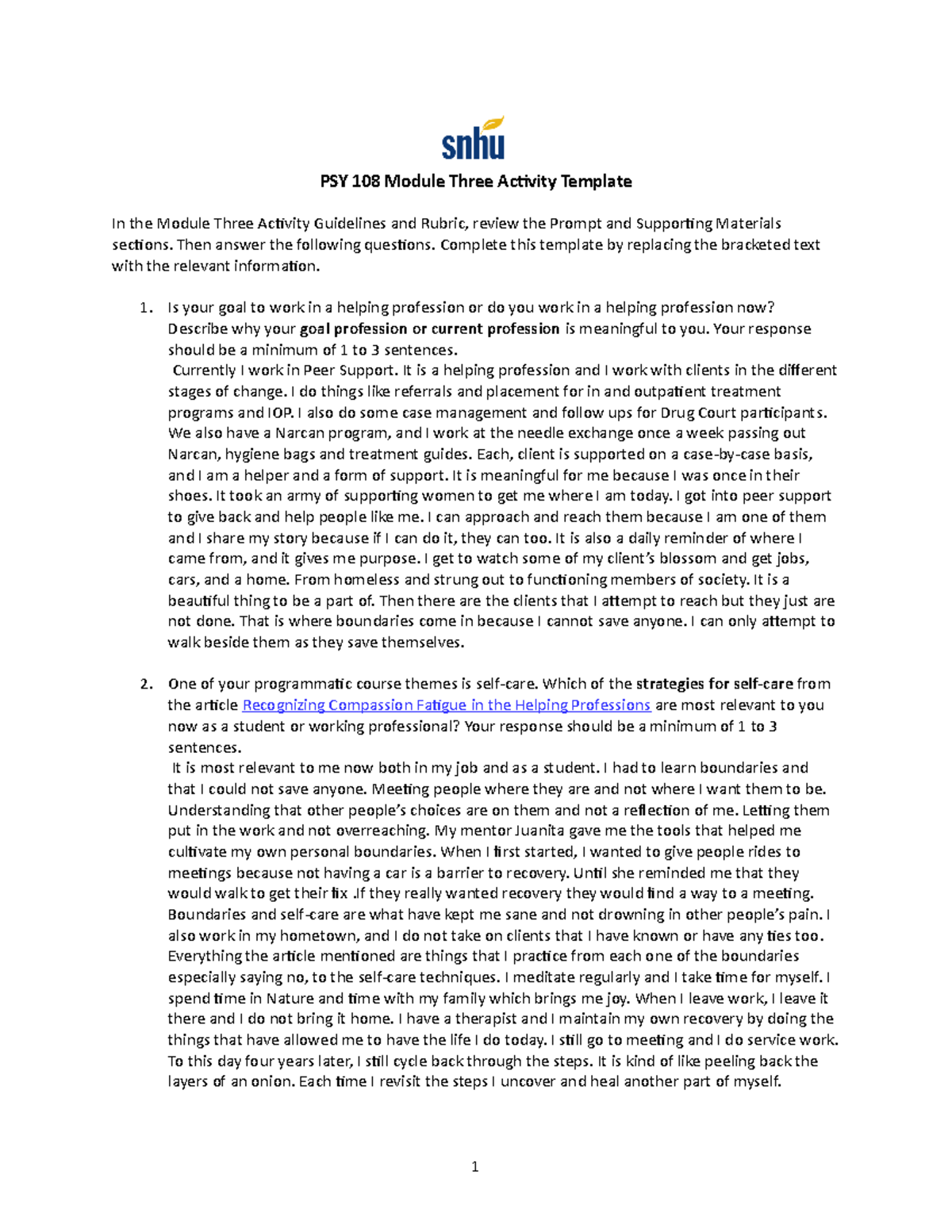 PSY 108 Compassion Fatigue Emotional Intelligence - PSY 108 Module ...