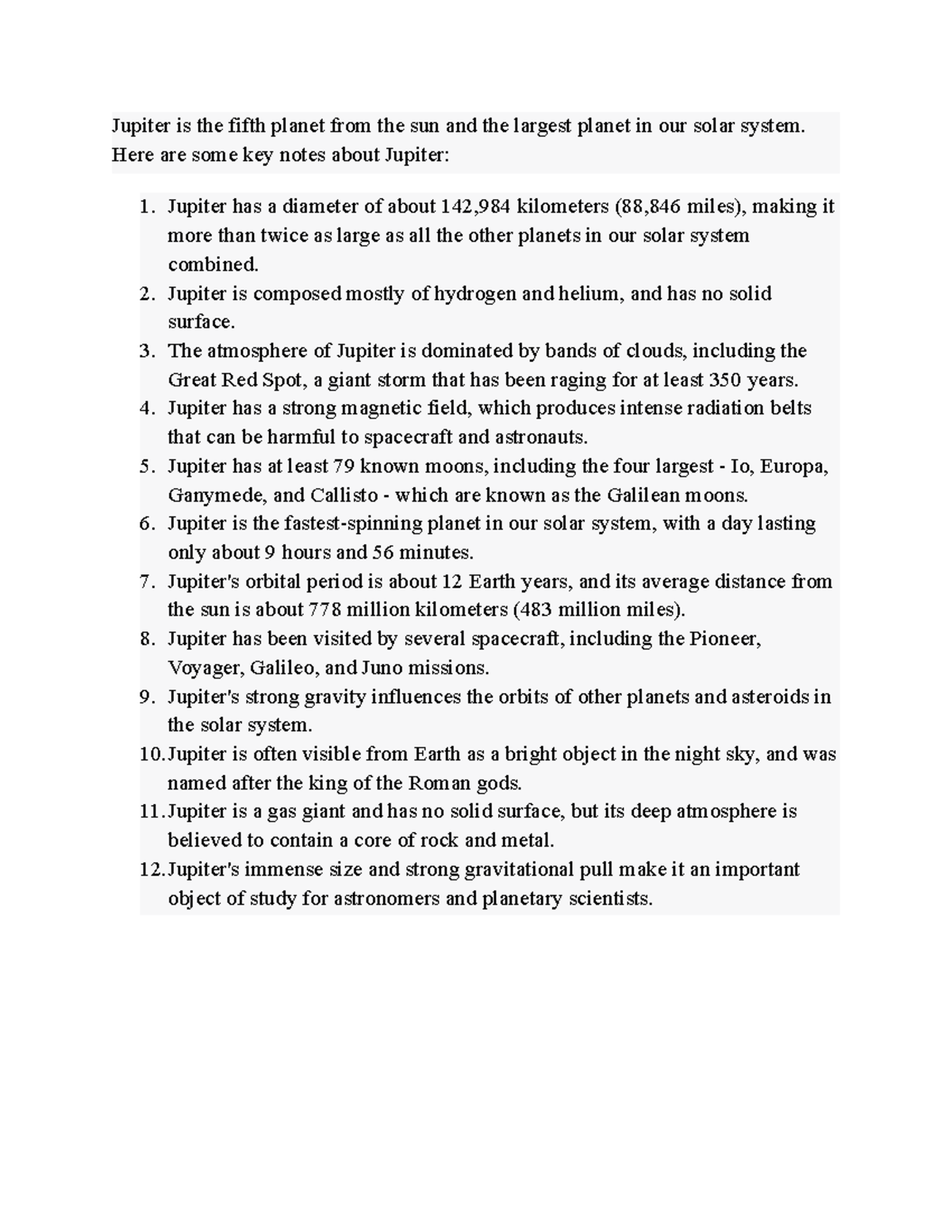 Notes on Jupiter - Jupiter is the fifth planet from the sun and the ...