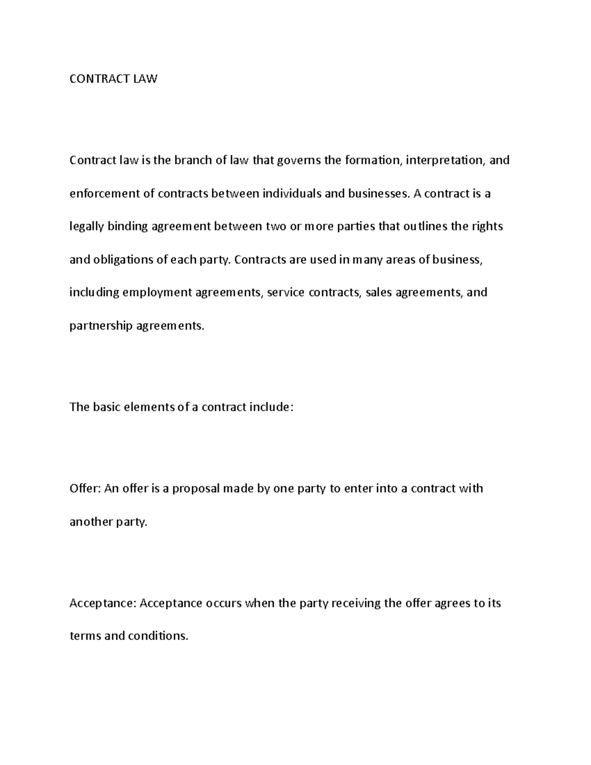 Contract LAW - CONTRACT LAW Contract law is the branch of law that ...