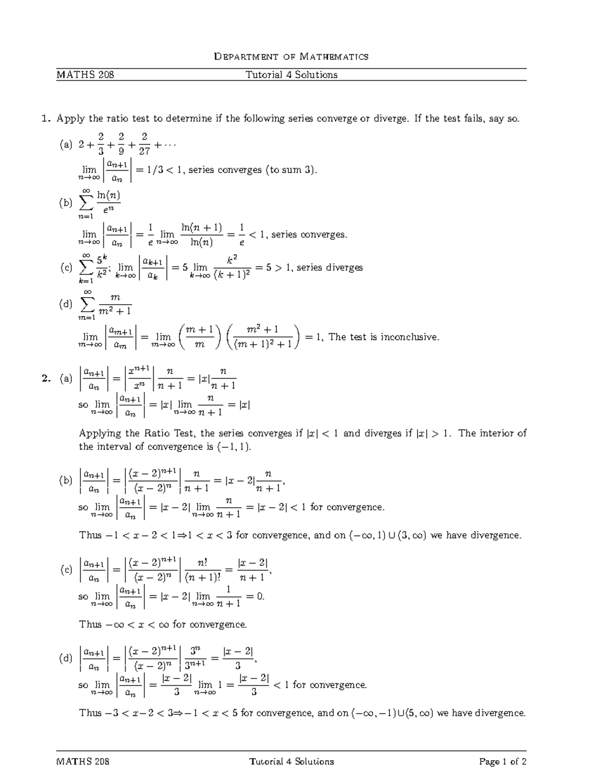 Tutorial 4 Solutions - Will be very helpful for the exam and exam study ...