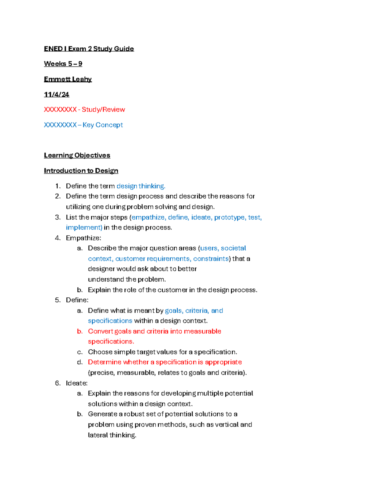 ENED I Exam 2 Study Guide - ENED I Exam 2 Study Guide Weeks 5 – 9 ...