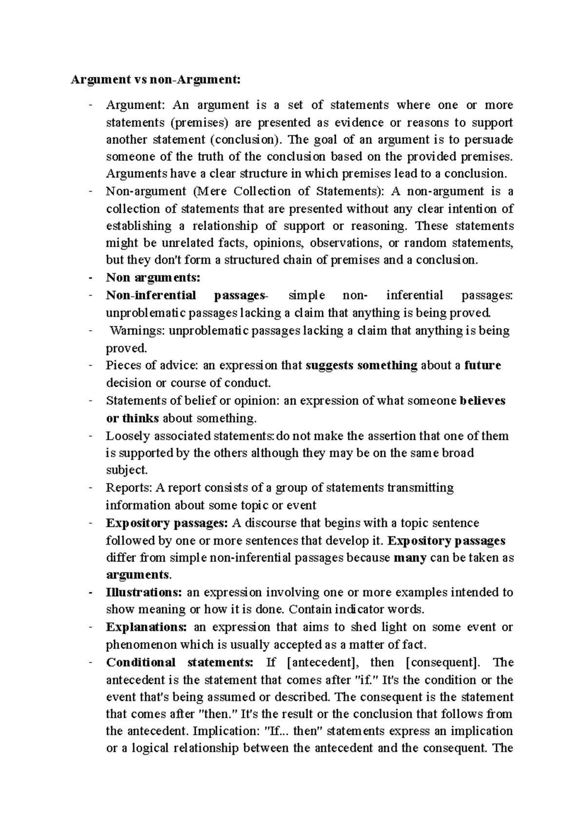 Formulas for evalutaing arguments - Argument vs non-Argument: Argument: An argument is a set of ...
