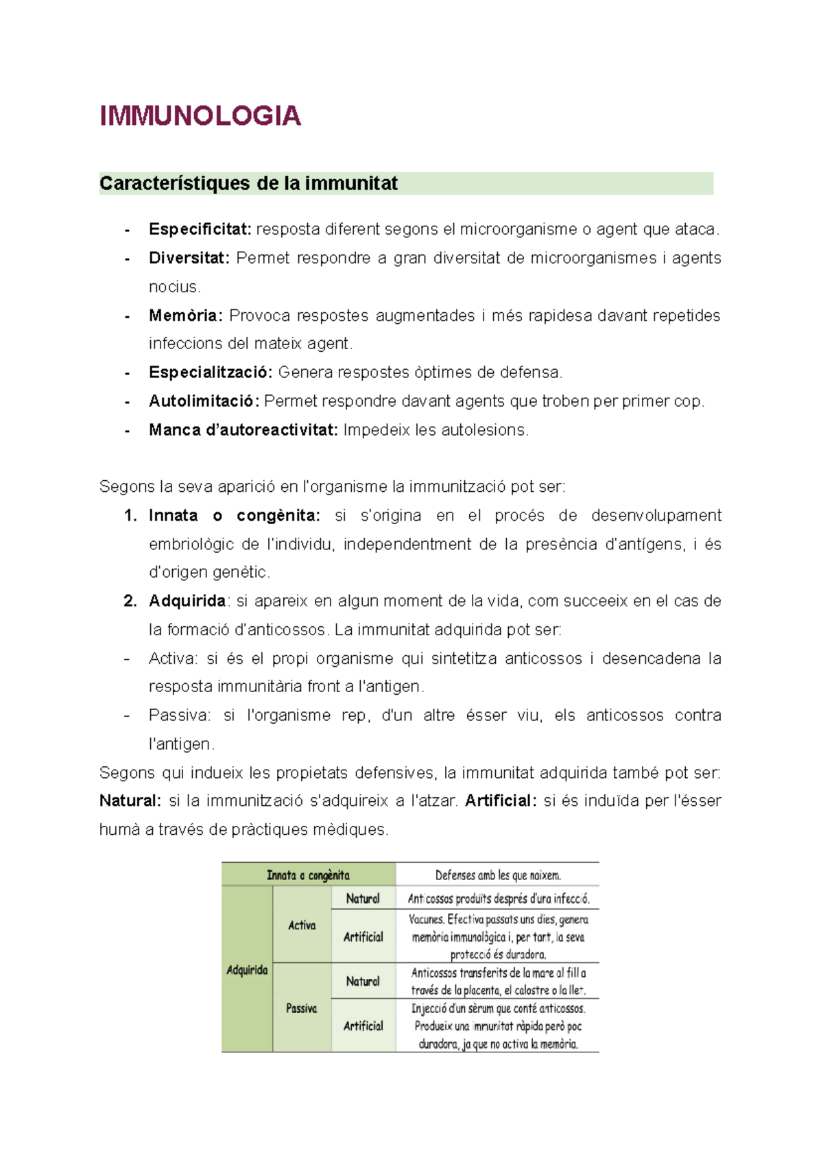 Immunologia bio - IMMUNOLOGIA Característiques de la ...