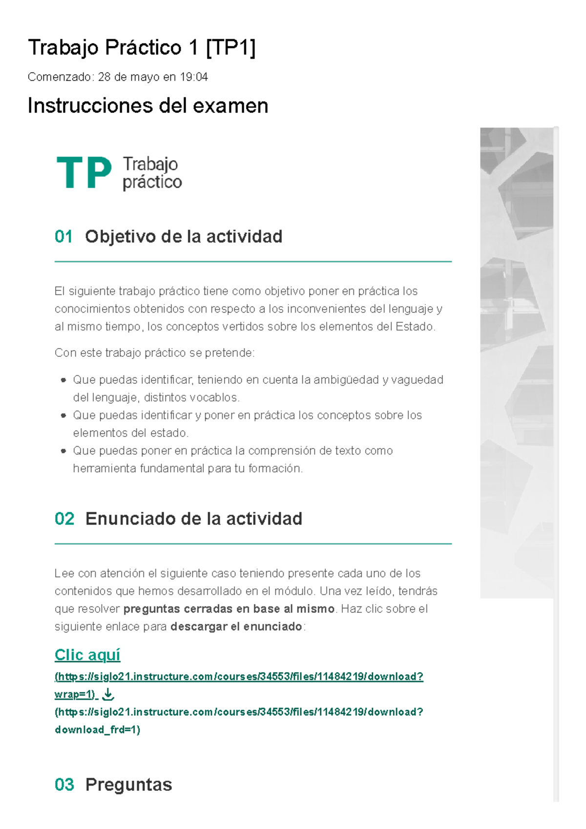 Examen Trabajo Práctico 1 Tp1 Trabajo Práctico 1 Tp1 Comenzado