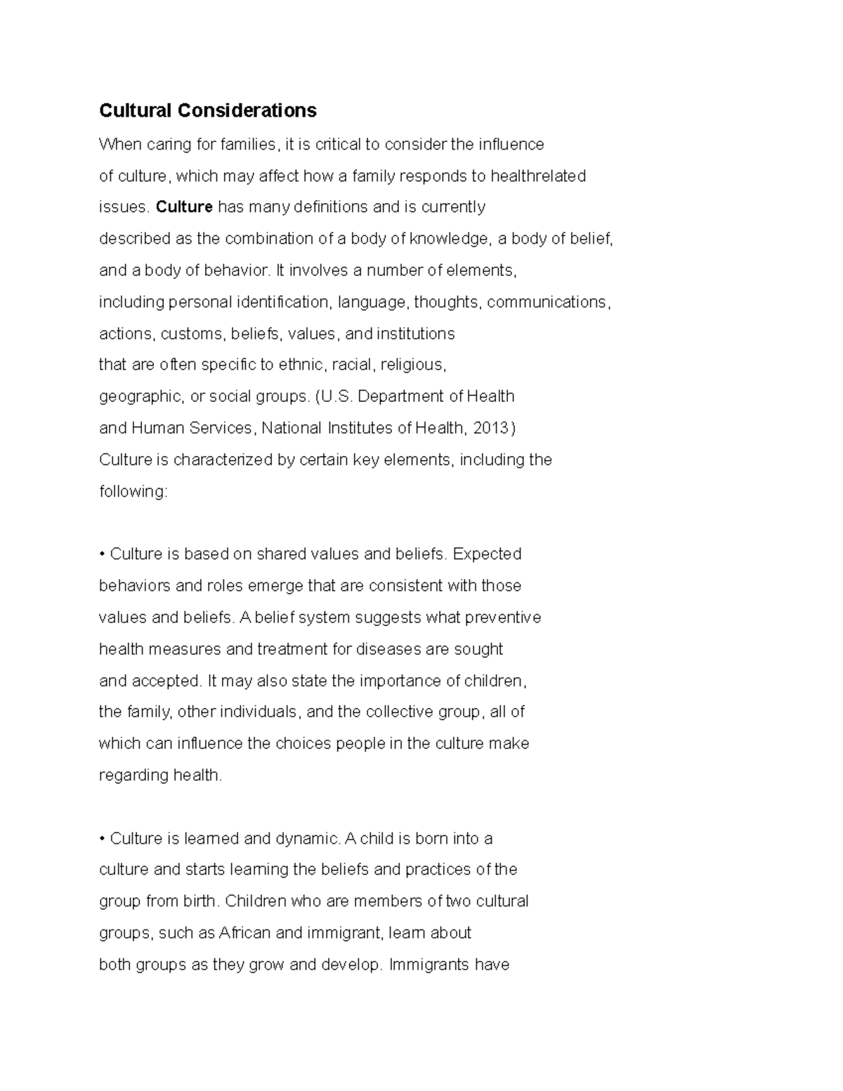 Cultural Considerations - Culture has many definitions and is currently ...