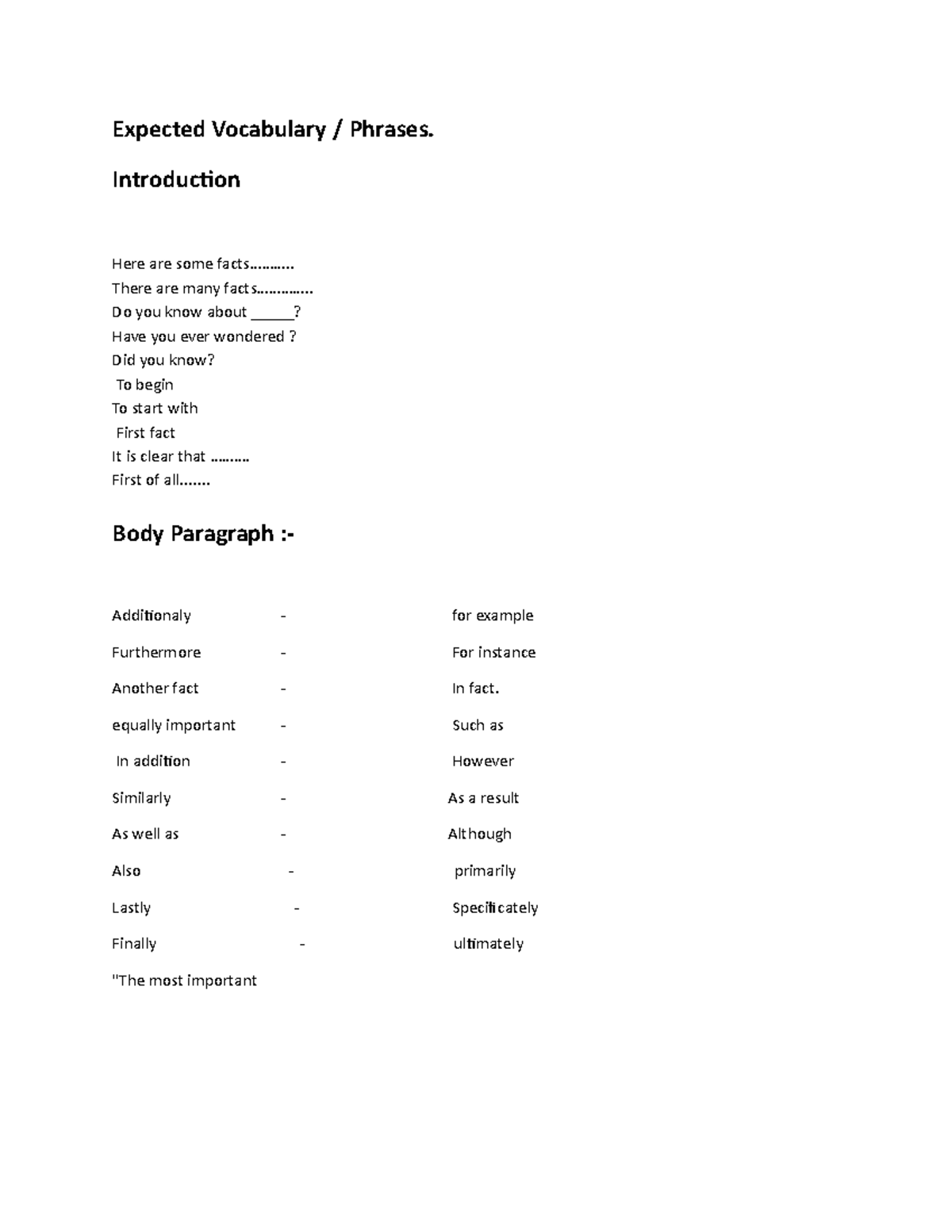 Paper - fail - Expected Vocabulary / Phrases. Introduction Here are ...