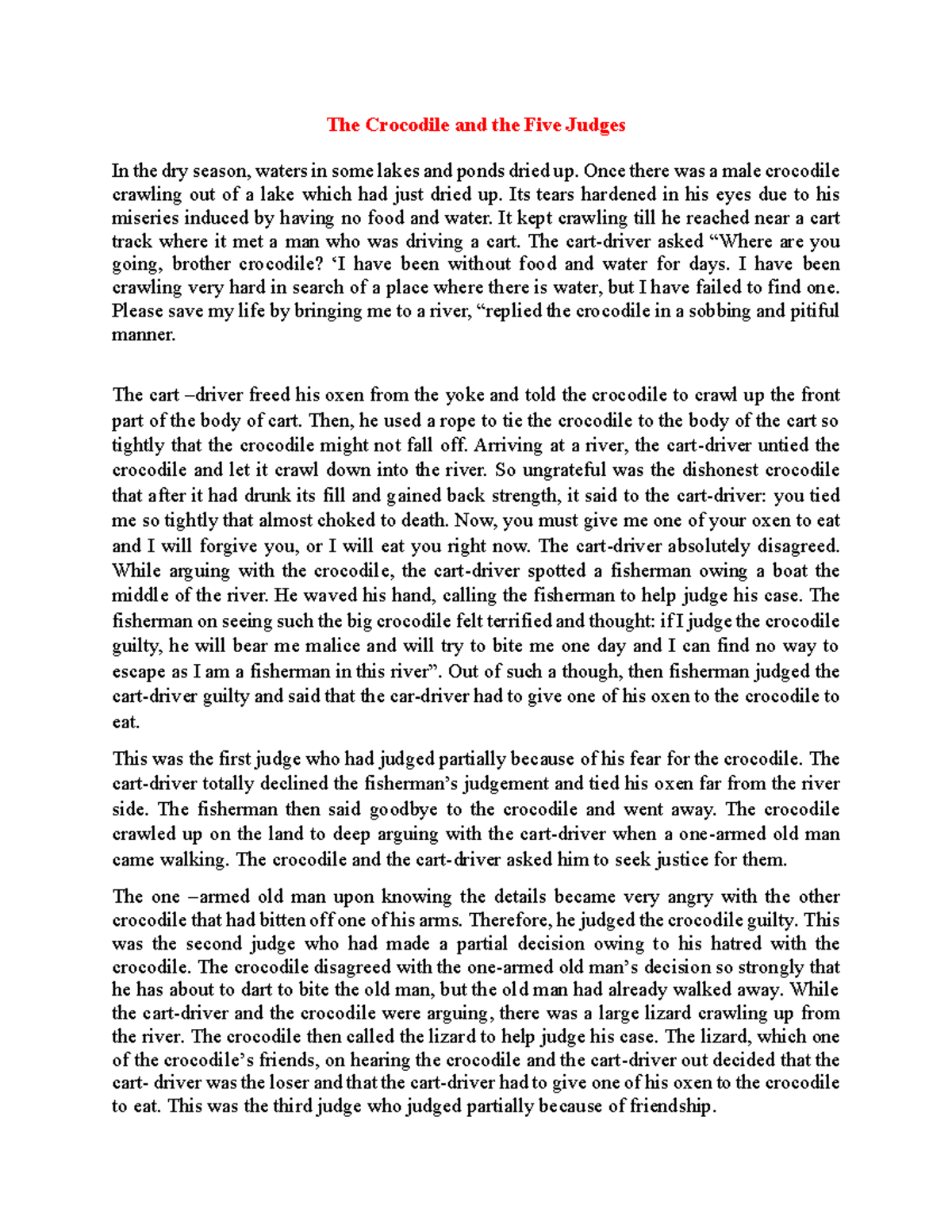 The Crocodile and the Five Judges - Once there was a male crocodile ...