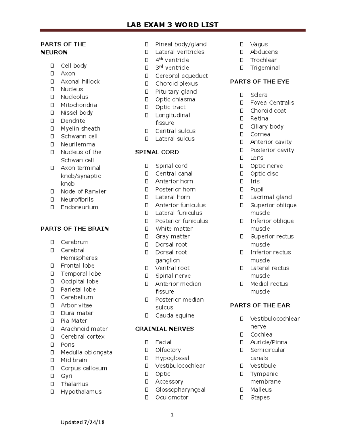 7.24.18 UNIT 3 LAB WORD LIST - LAB EXAM 3 WORD LIST 1 Updated 7/24 ...