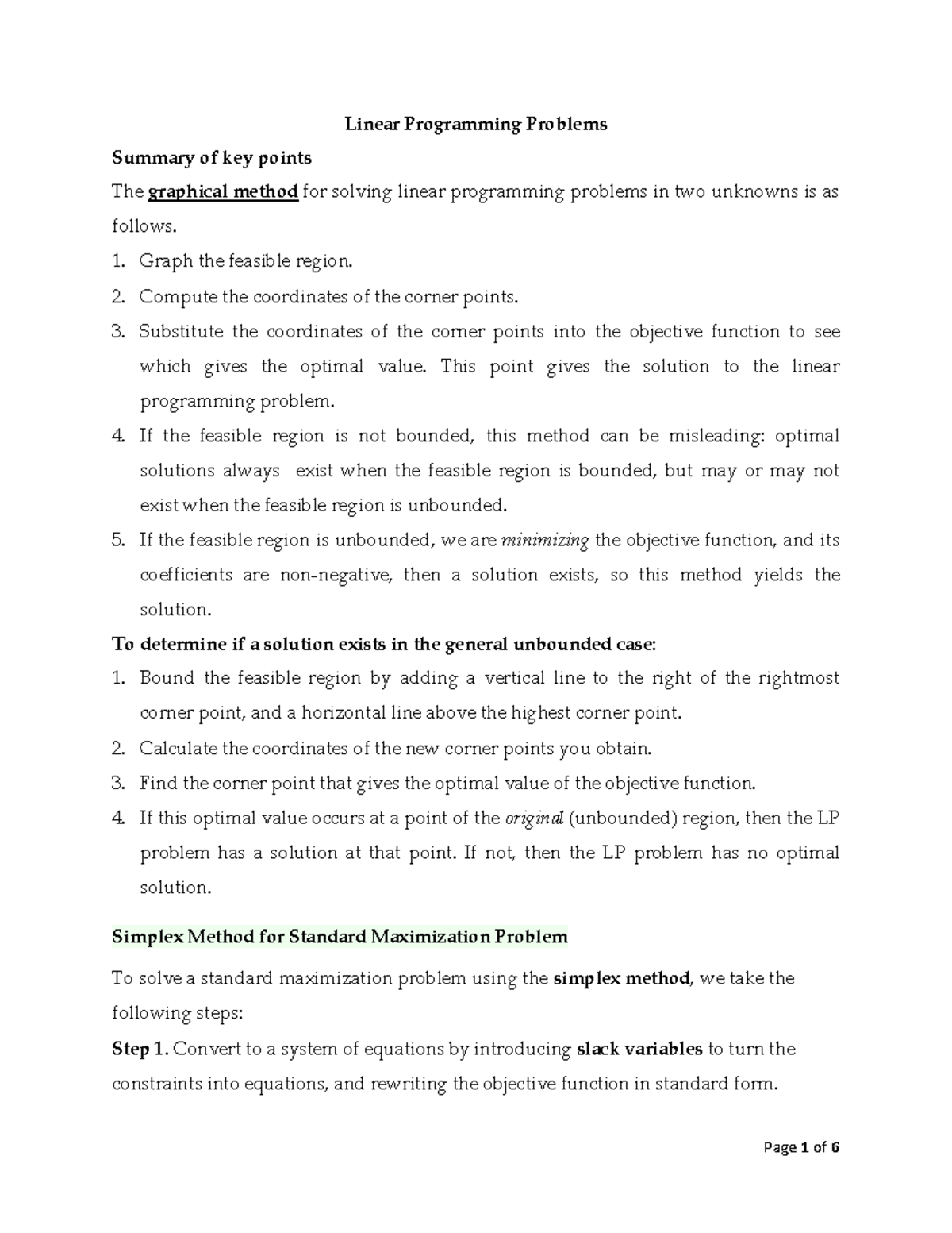 Summary Of Key Points Lpp And Integer Programming Linear Programming
