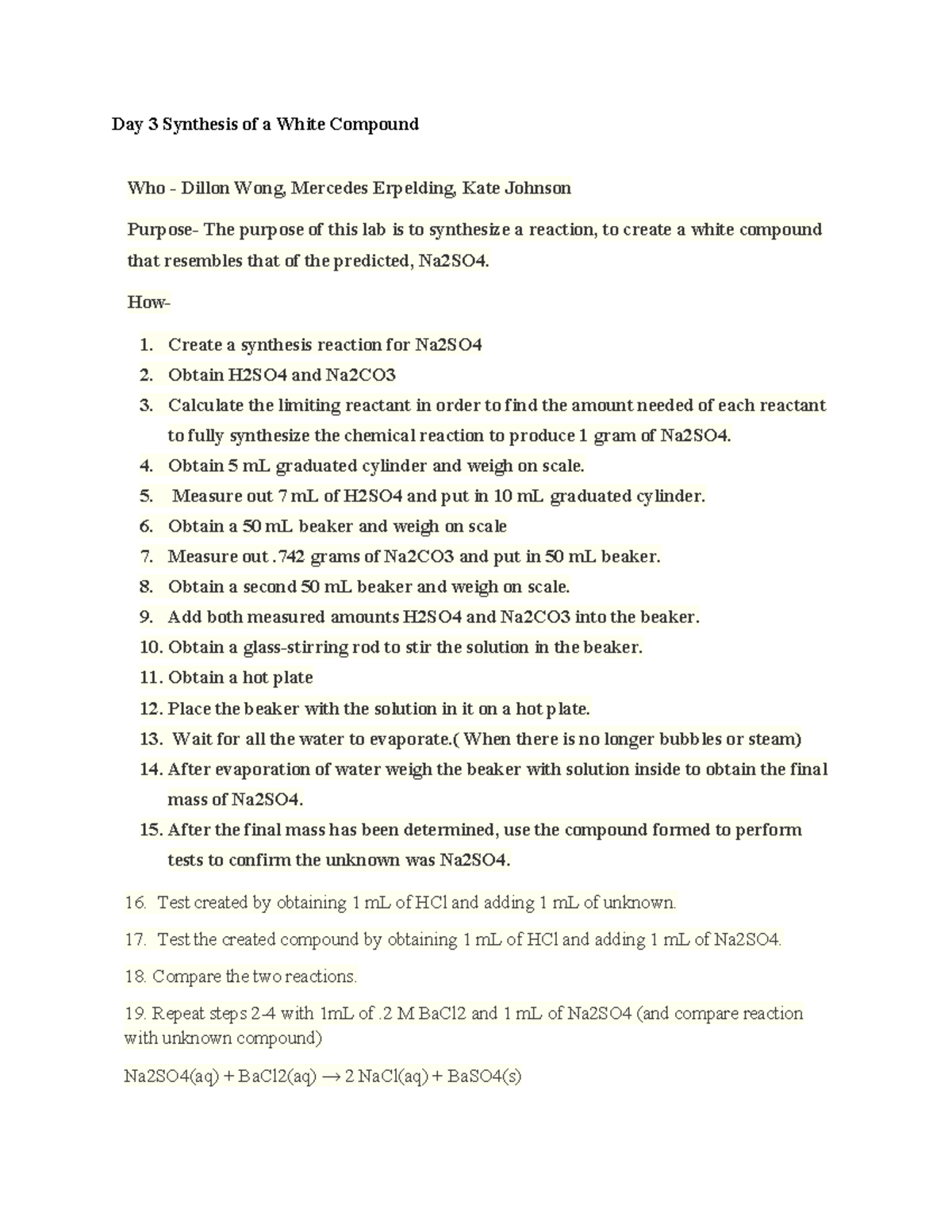 Day 3 synthesis of white compound - Day 3 Synthesis of a White Compound ...