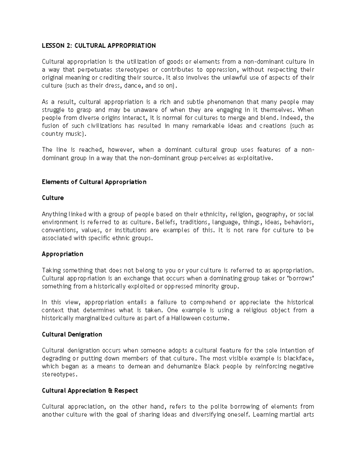 Module Six Lesson Two Arts Appreciation - LESSON 2: CULTURAL ...