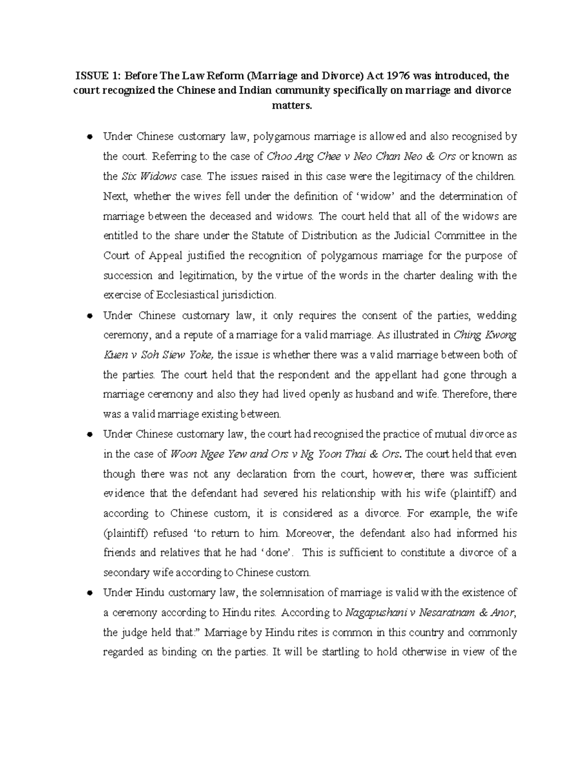 LAW Reform ACT - ISSUE 1: Before The Law Reform (Marriage and Divorce ...