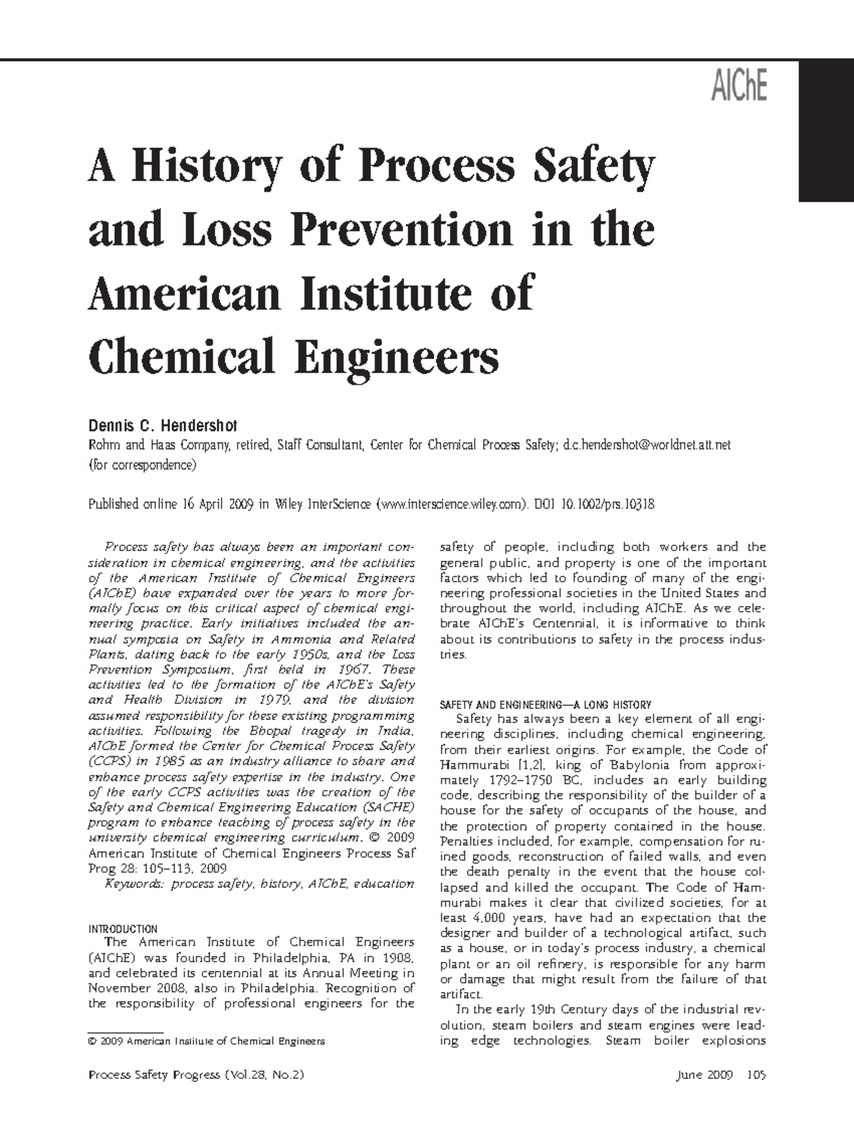 Process safety - A History of Process Safety and Loss Prevention in the ...