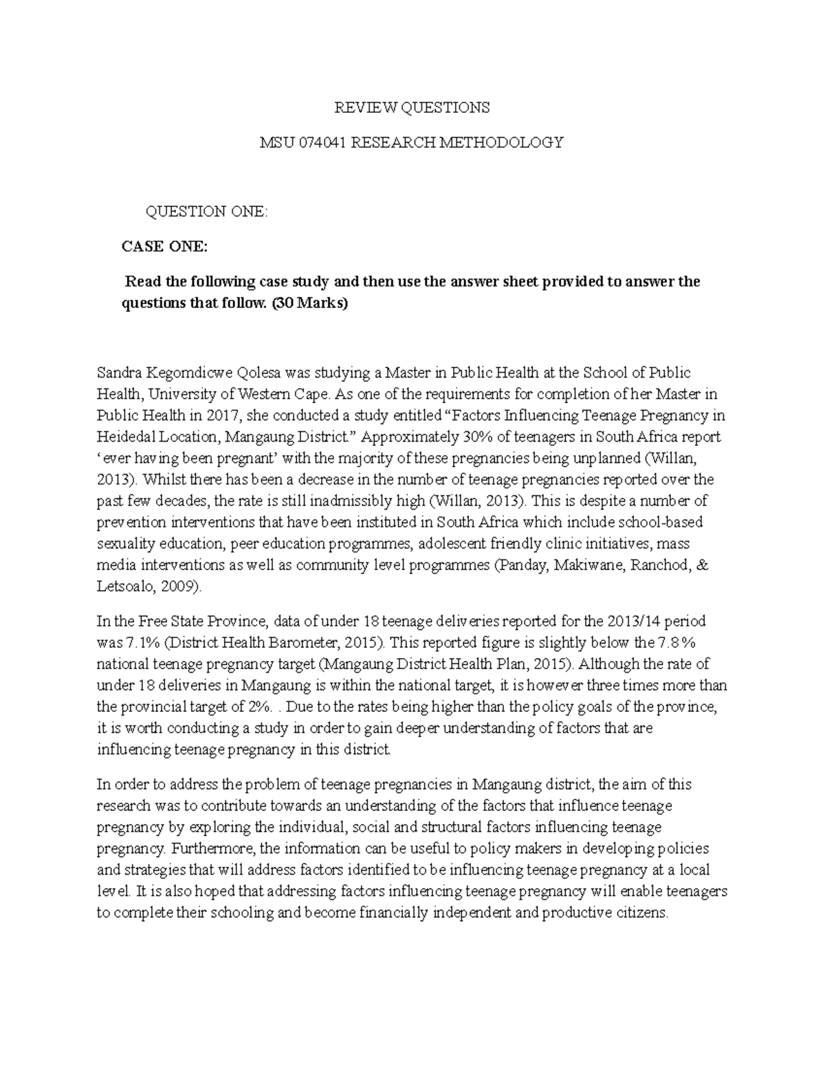 Review Questions - REVIEW QUESTIONS MSU 074041 RESEARCH METHODOLOGY ...