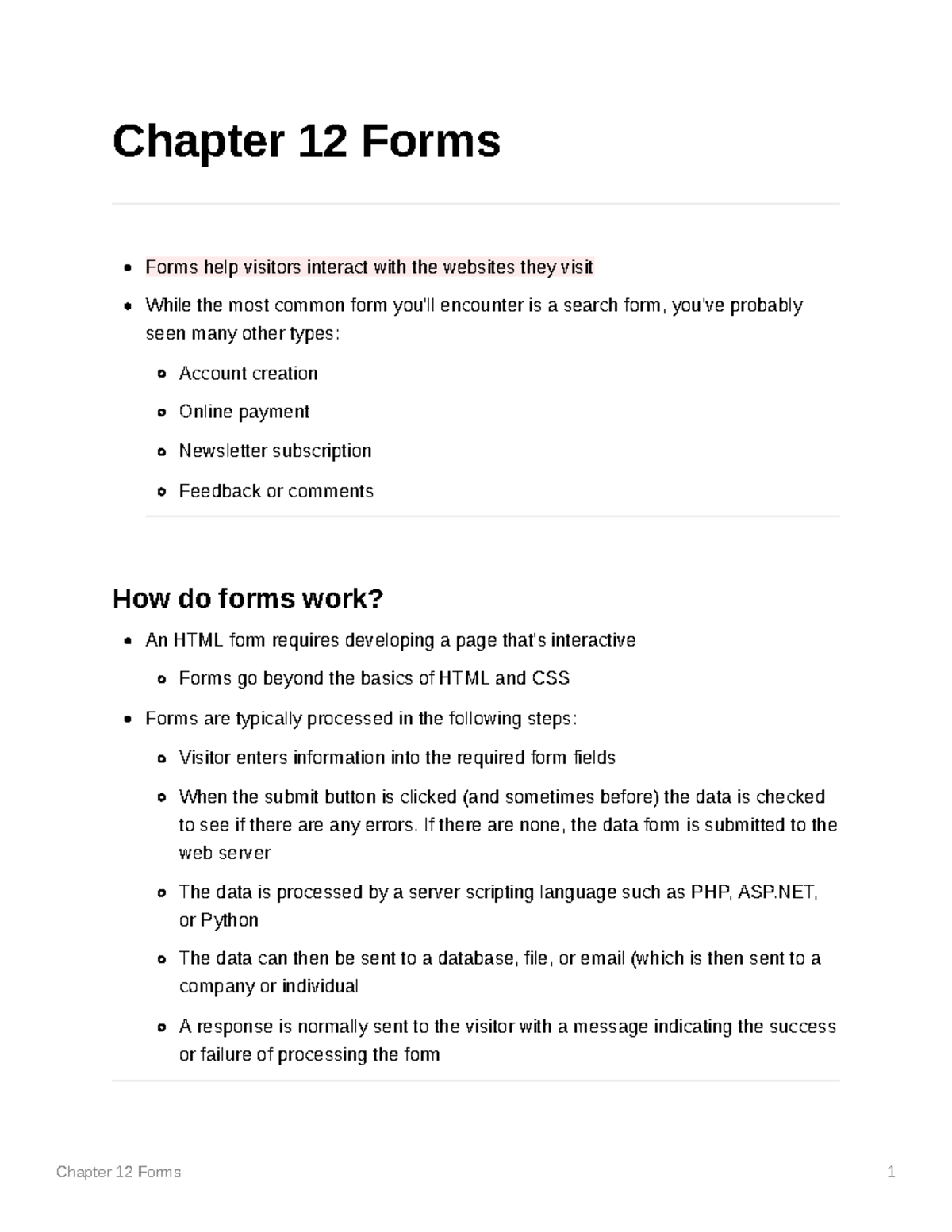 Chapter 12 Forms - Chapter 12 Forms Forms help visitors interact with ...
