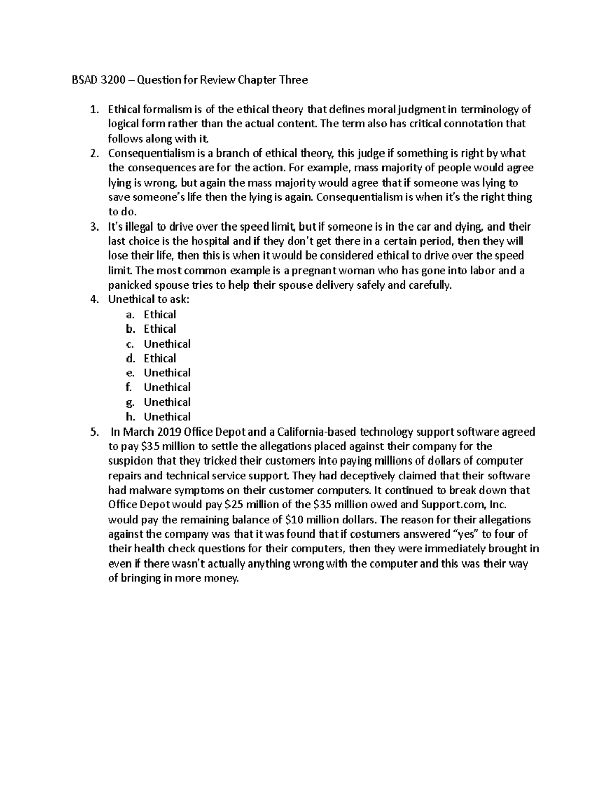 BSAD 3200 - Question for Review Chapter Three - BSAD 3200 – Question ...