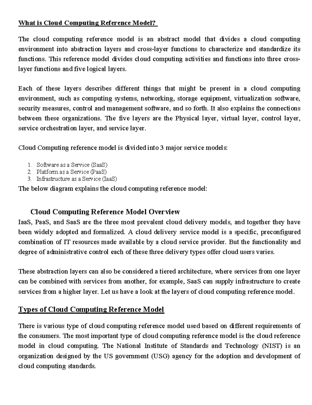 Cloud Computing Reference Model This Reference Model Divides Cloud