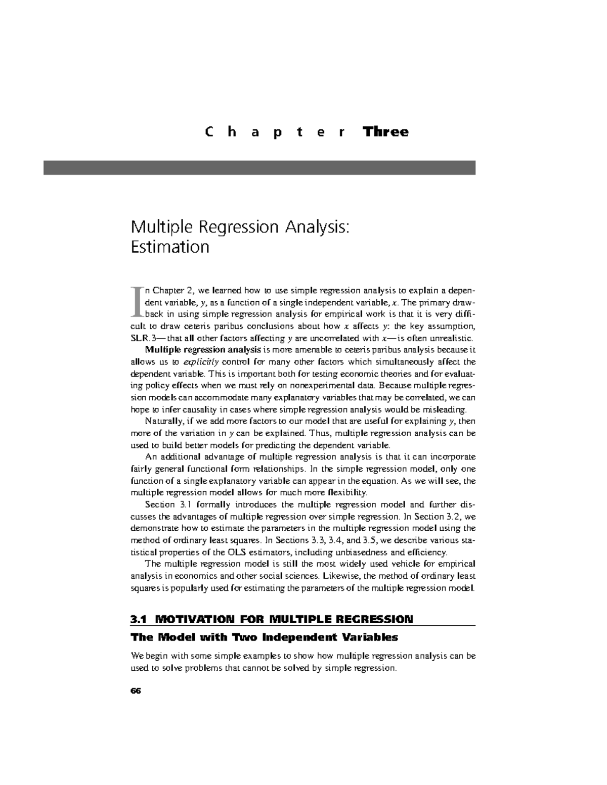 Wooldridge ch3-4 - chapter 3-4 economictrics - I n Chapter 2, we ...