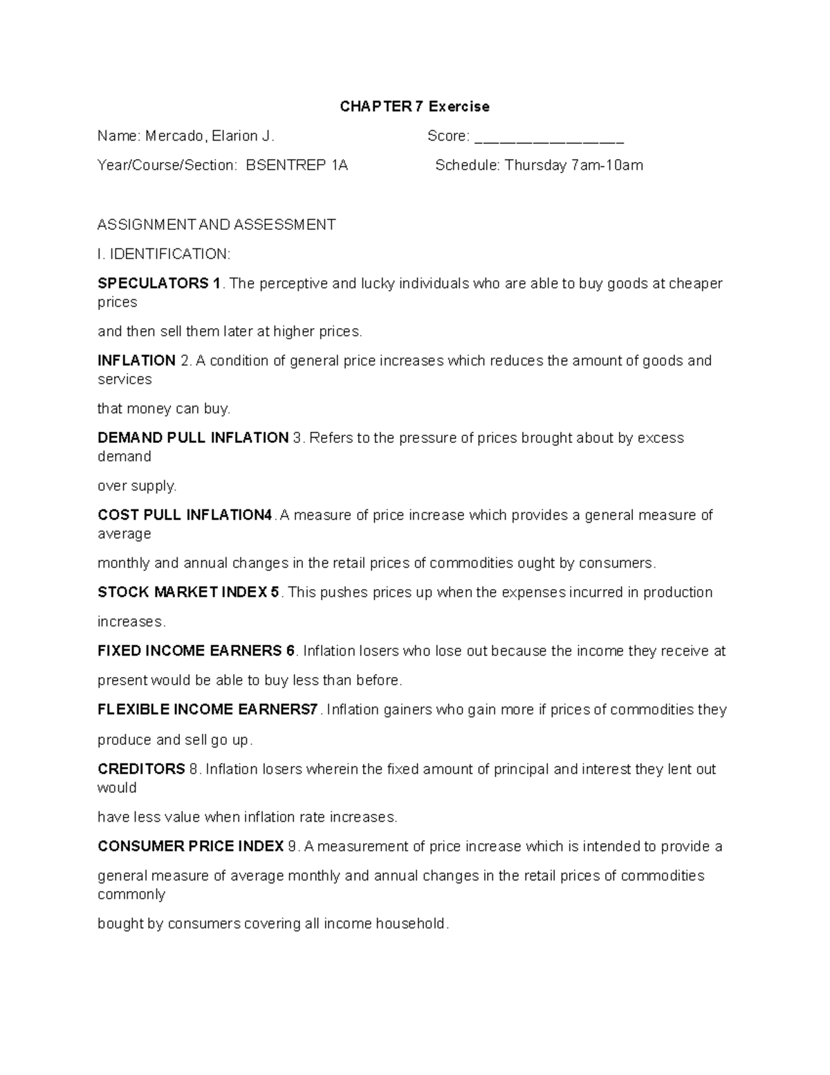 Activity 7 Exercises Microeconomics - CHAPTER 7 Exercise Name: Mercado ...