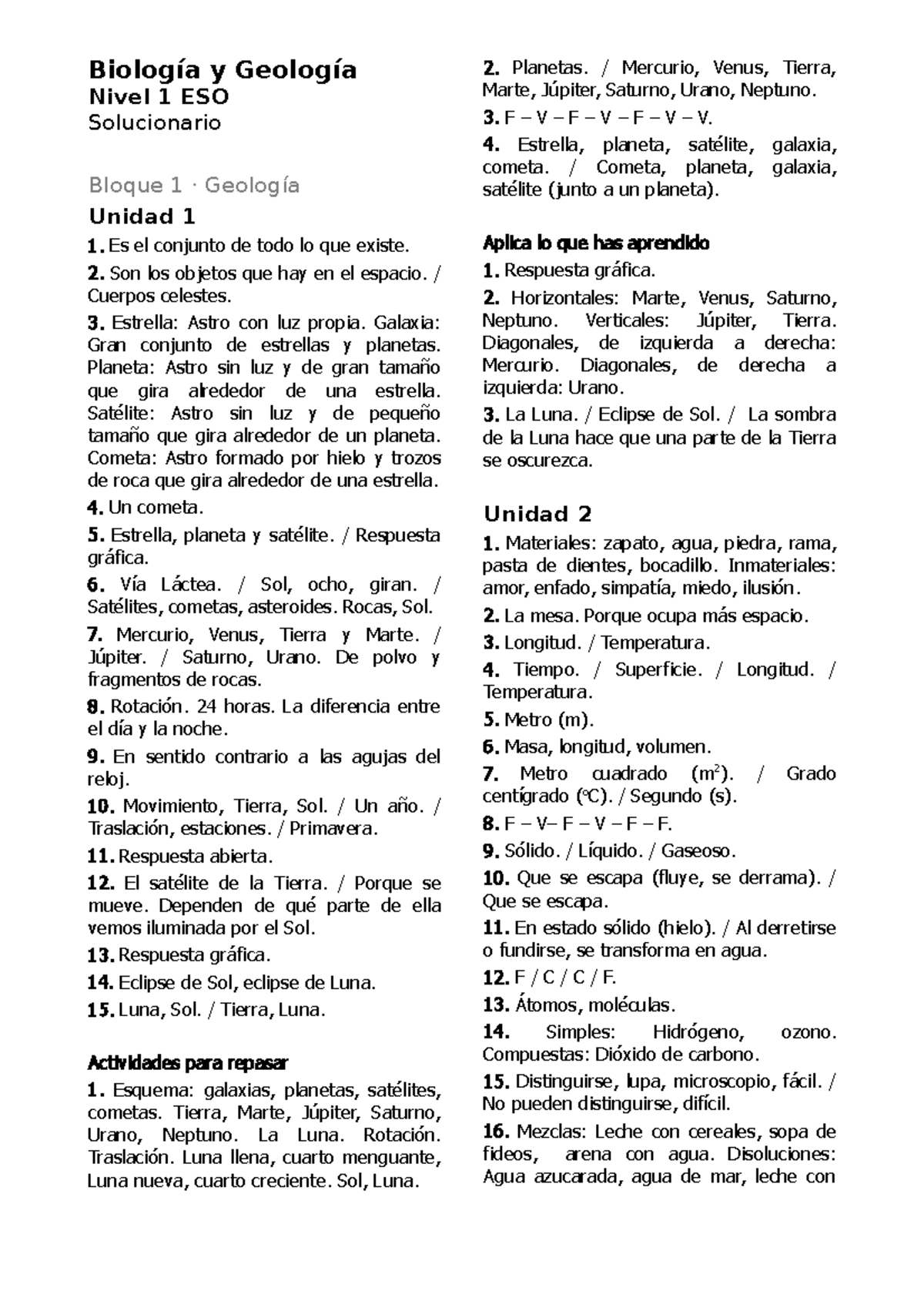 Solucionario biologia y geologia 1 eso 1 - Biología y Geología Nivel 1 ESO Solucionario Bloque 1 ...