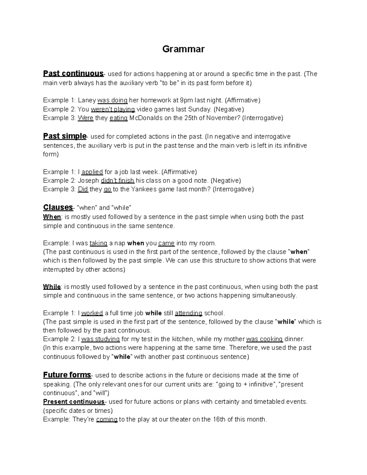 Pre-Intermediate Test 2 Review - Grammar Past continuous- used for ...