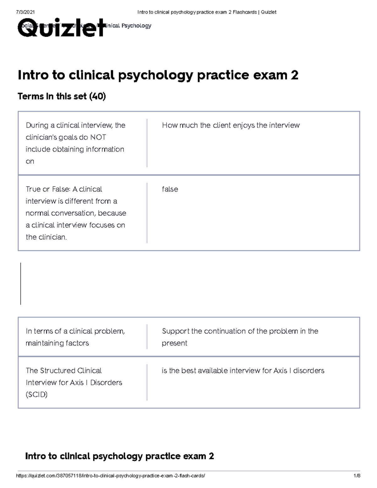 Intro to clinical psychology practice exam 2 Flashcards Quizlet - Intro ...