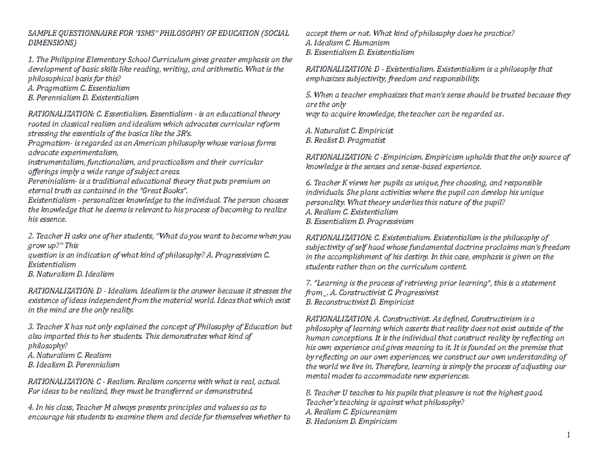 200 İtems Prof Ed Preboard With Answers - SAMPLE QUESTIONNAIRE FOR ...