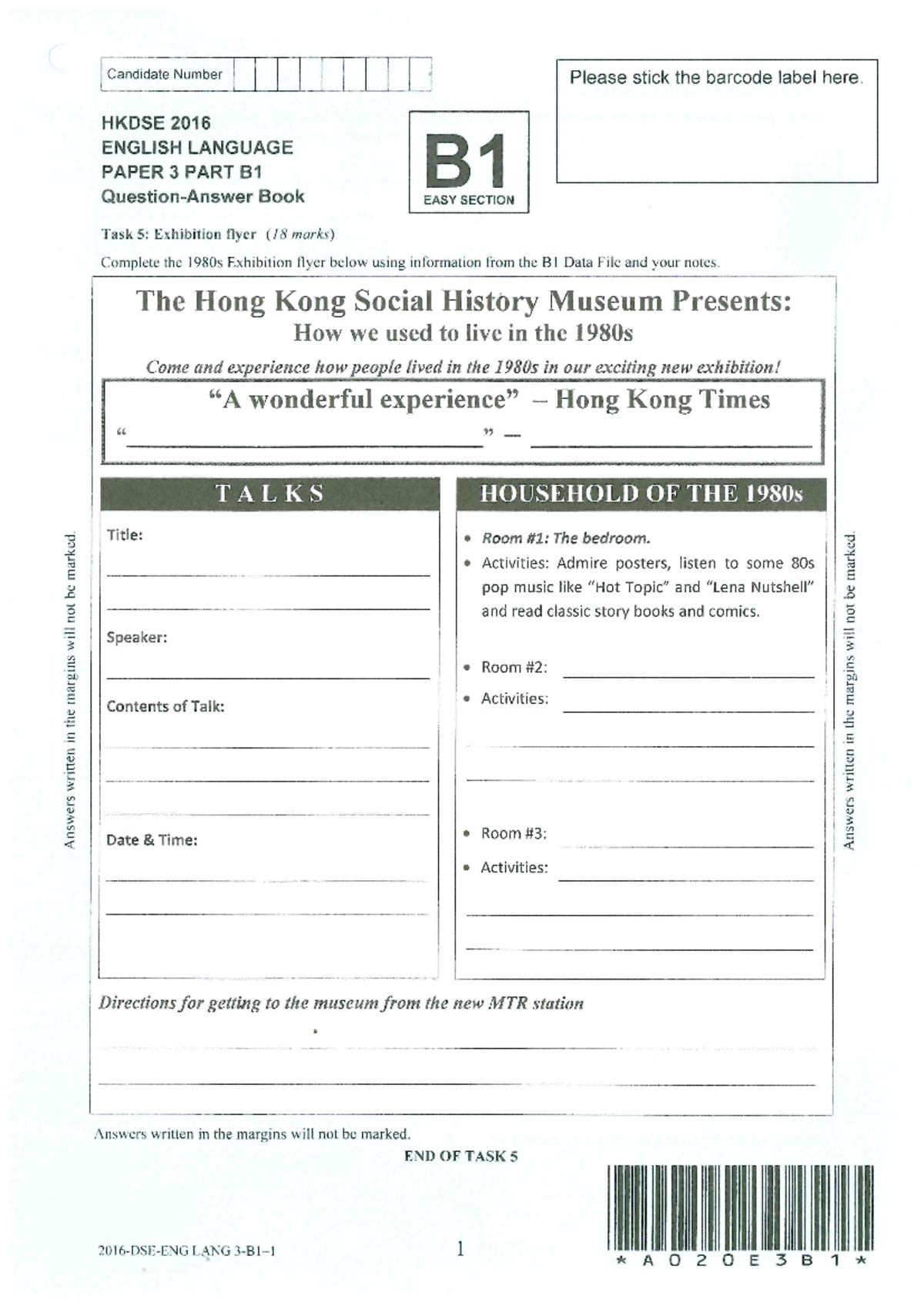 2016 DSE English Paper 3 Part B1 Question-Answer Book - Studocu