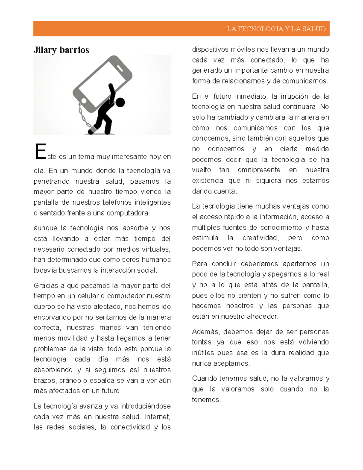 Articulo - wadawd - LA TECNOLOGIA Y LA SALUD Jilary barrios Este es un ...