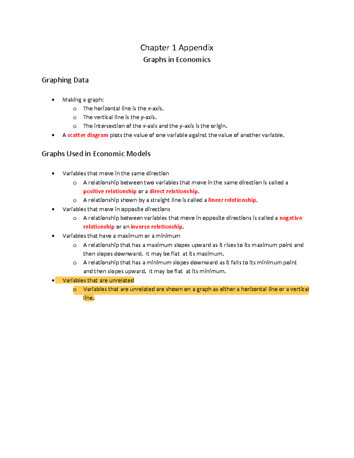 Chapter 1 Appendix - Notes - Chapter 1 Appendix Graphs in Economics ...
