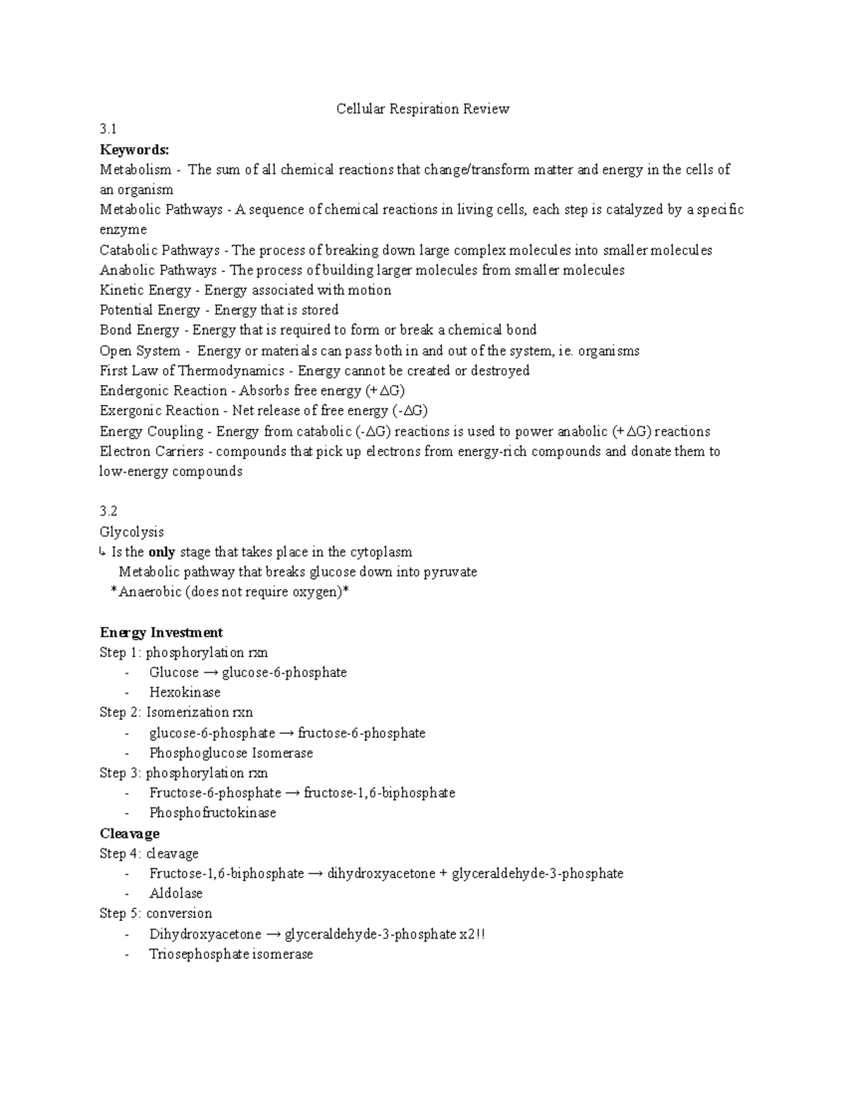 Cellular respiration review - metabolic processes - Studocu