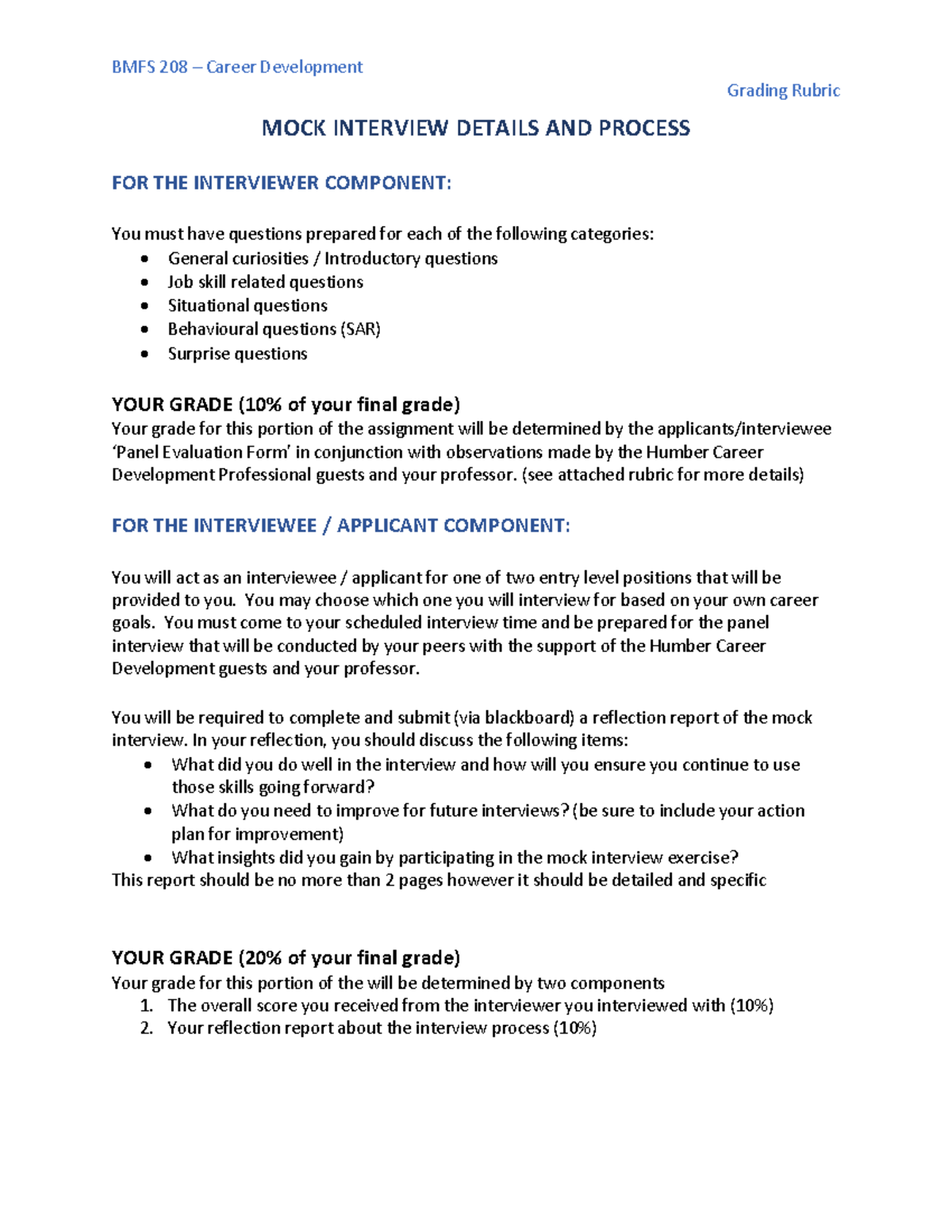MOCK Interview Details AND Process F, 2021 - Grading Rubric MOCK ...