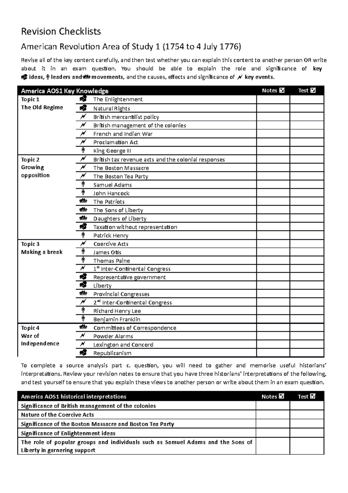 America Exam Revision Checklist - Revision Checklists American ...
