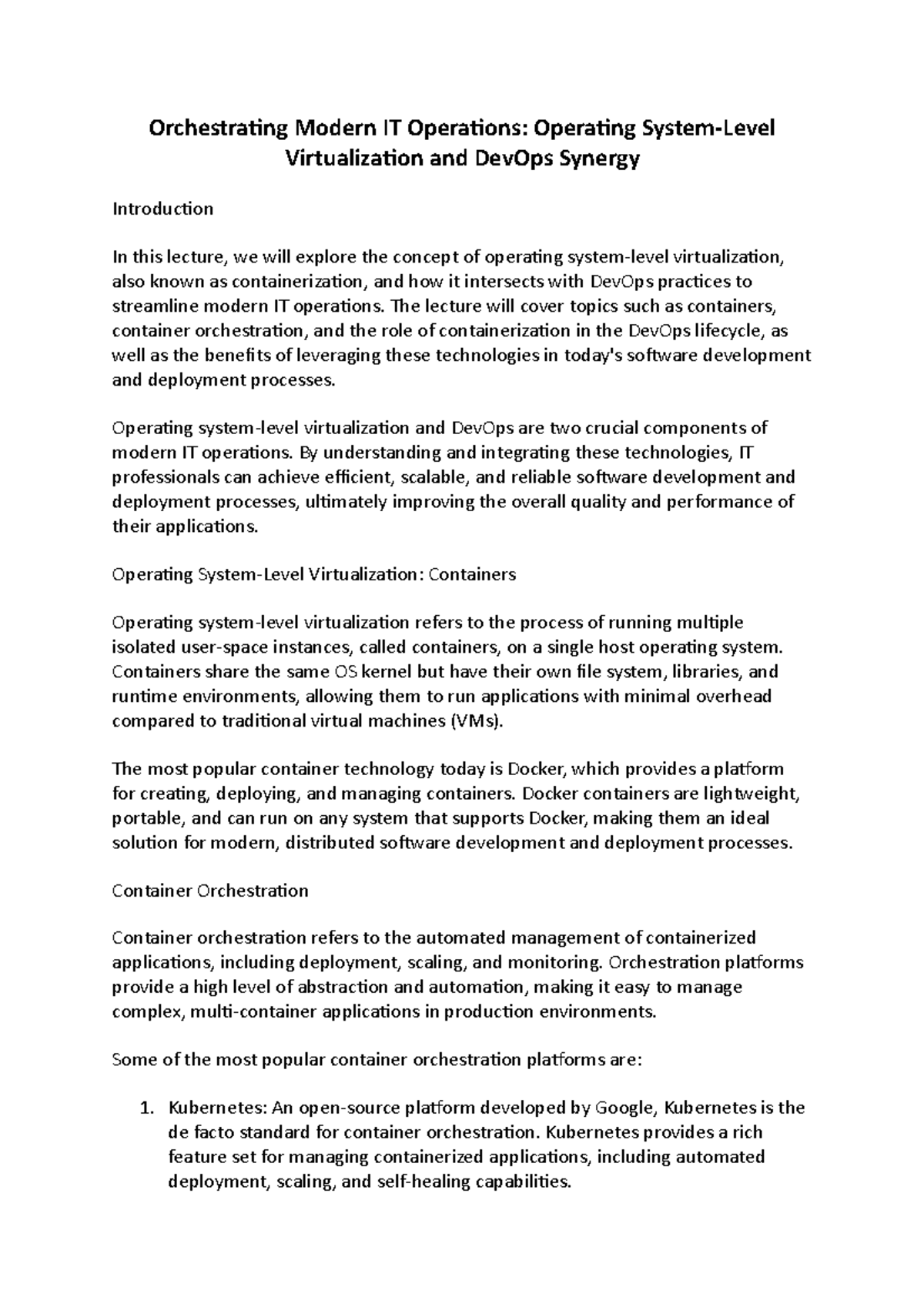 Orchestrating Modern It Operations Operating System Level Virtualization And Dev Ops Synergy