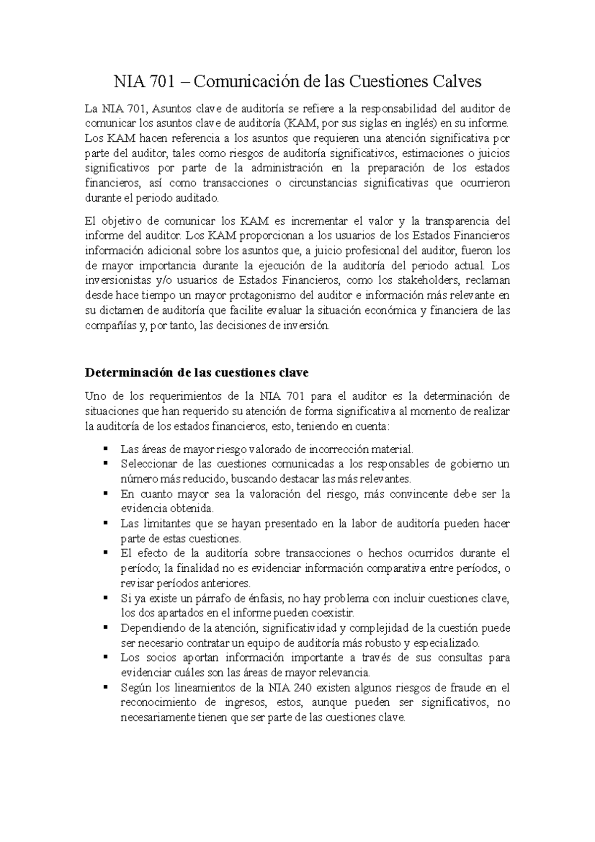 Tarea S14 - Resumen NIAs - NIA 701 – Comunicación de las Cuestiones ...