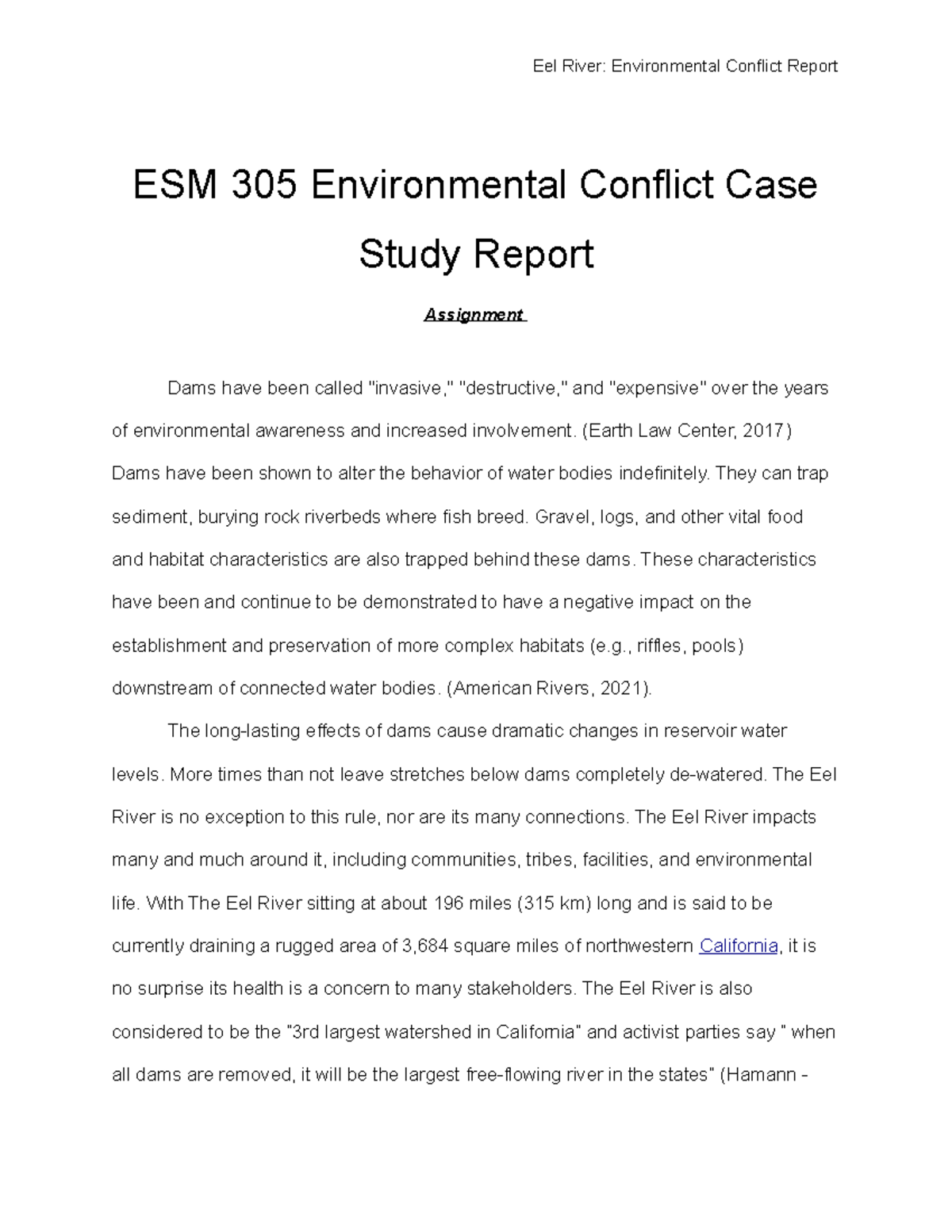 ESM 305 Environmental Conflict Case Study Report 042122 - Deprecated ...