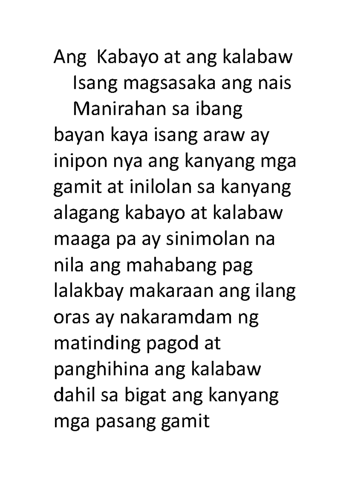 Ang Kabayo at ang kalabaw - Ang Kabayo at ang kalabaw Isang magsasaka ...