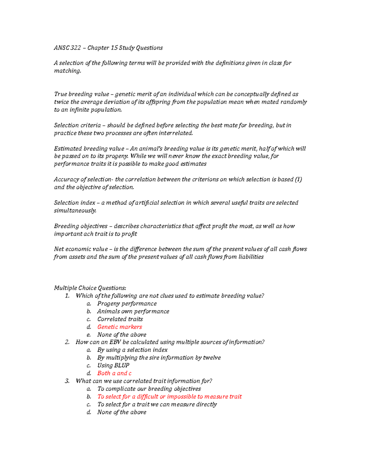 Chapter 15 Study Questions ANSC 322 Chapter 15 Study Questions A